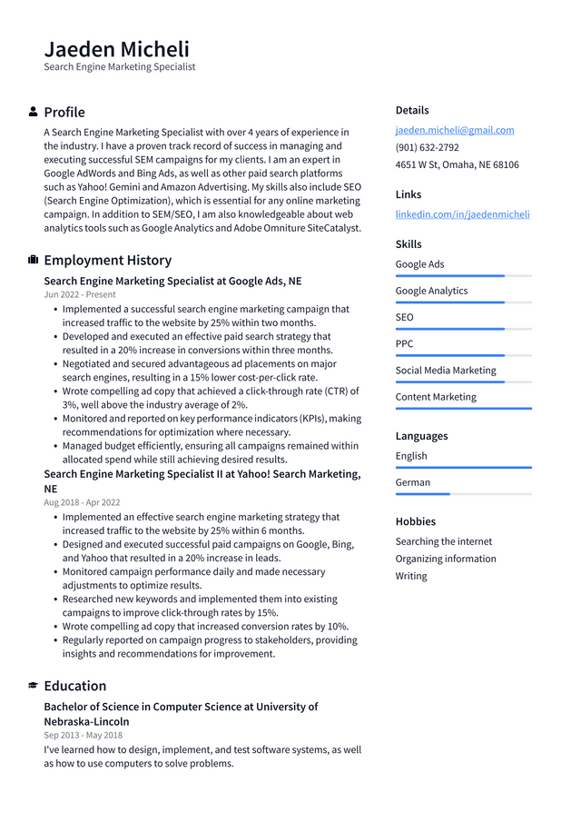 SEO Resume Example and Writing Guide - ResumeLawyer