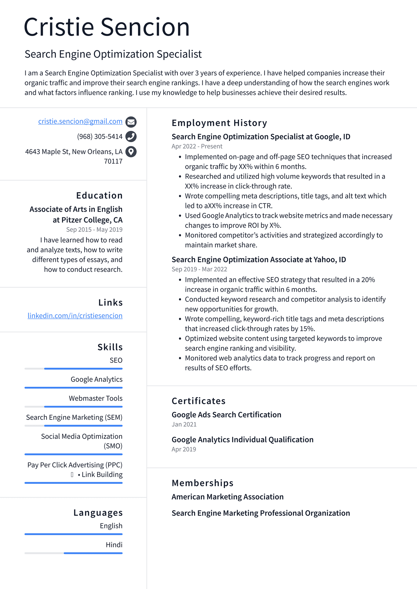 SEO Resume Example and Writing Guide - ResumeLawyer