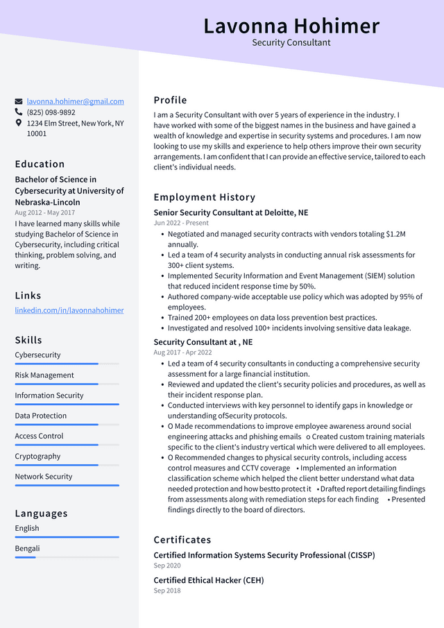 Security and protective services Resume Example and Writing Guide