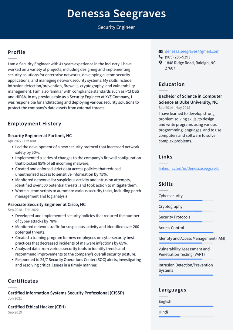 Cyber Security Resume Example and Writing Guide - ResumeLawyer