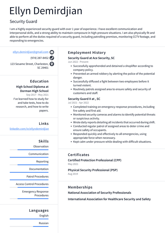 Security Officer Resume Example and Writing Guide - ResumeLawyer