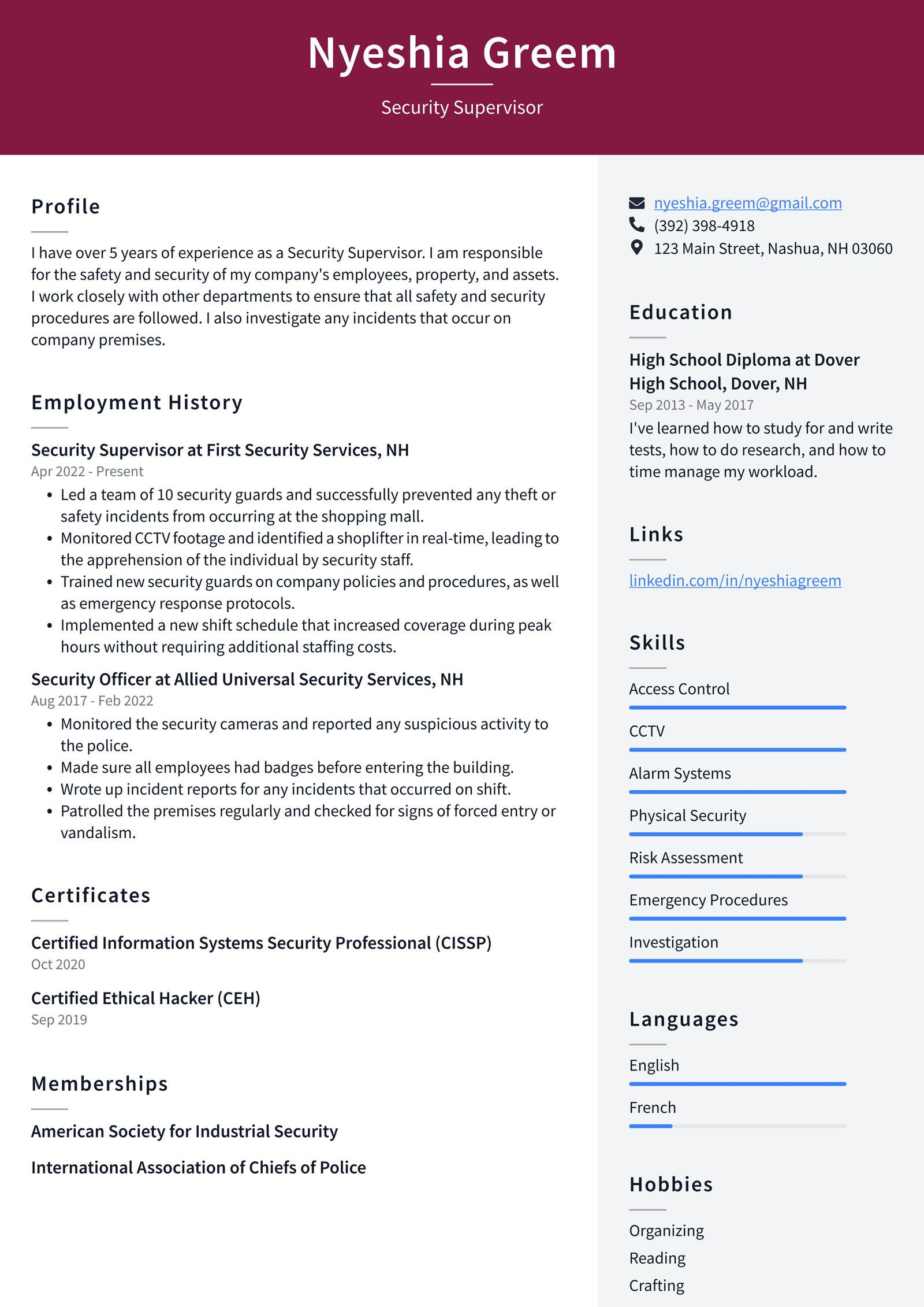 Security Officer Resume Example and Writing Guide - ResumeLawyer