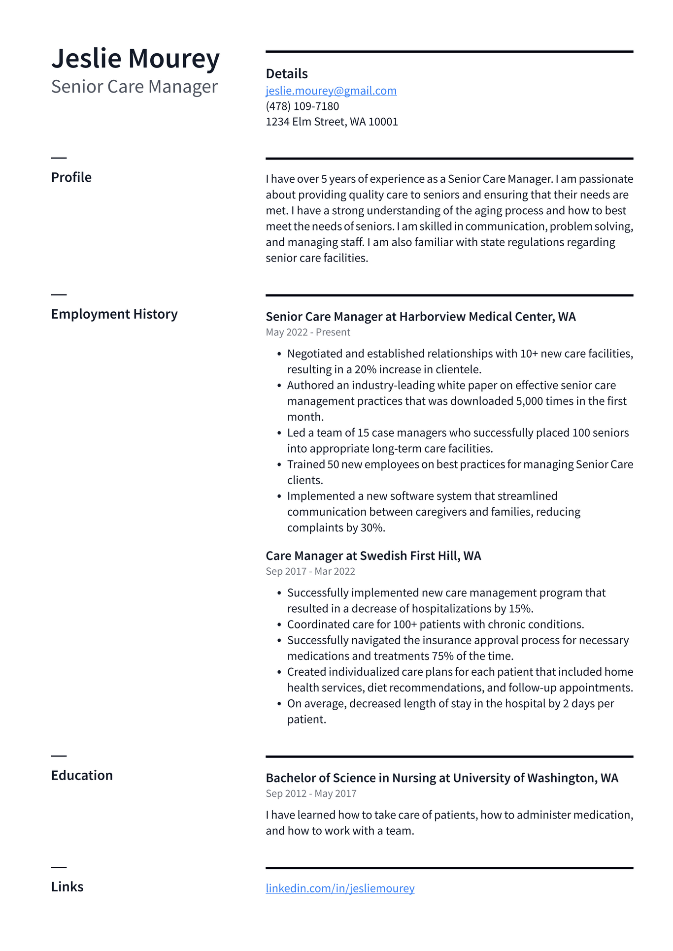 Geriatric Social Worker Resume Example and Writing Guide