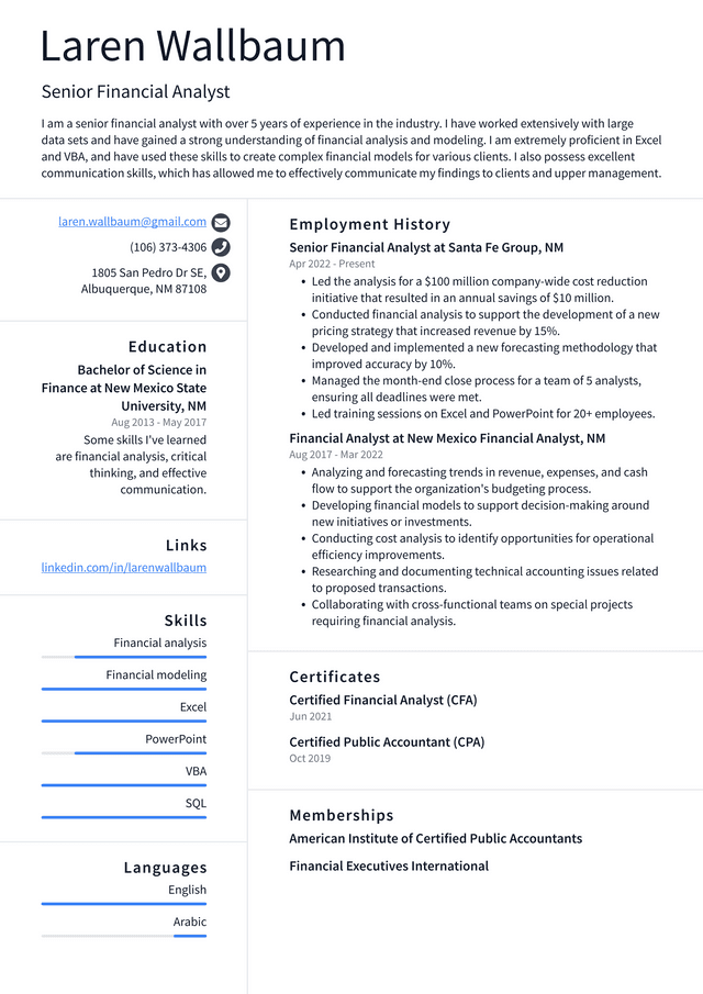 Financial Analyst Resume Example and Writing Guide - ResumeLawyer