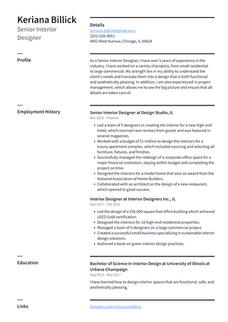 Interior Designer Resume Example and Writing Guide - ResumeLawyer