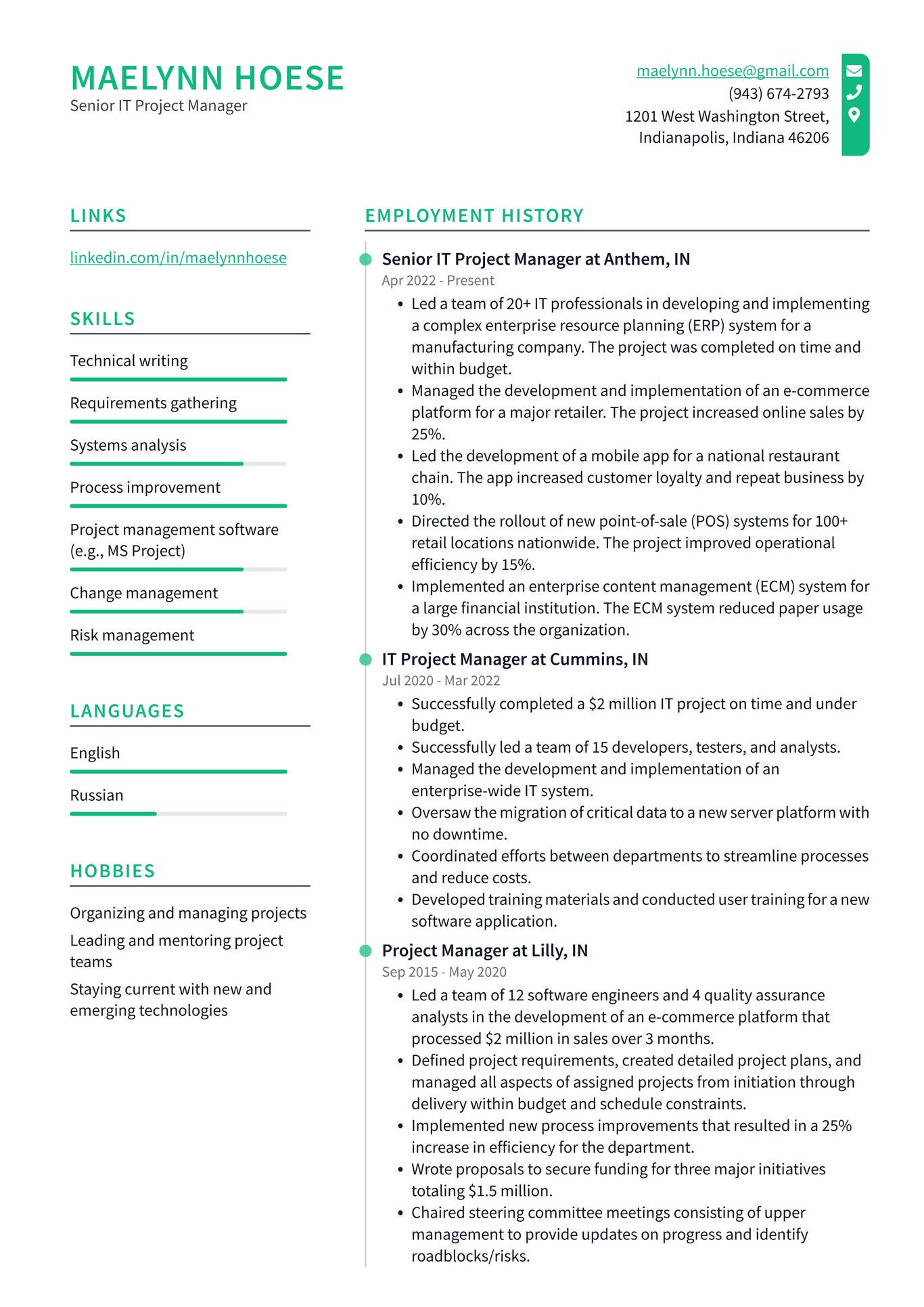 IT Project Manager Resume Example and Writing Guide - ResumeLawyer