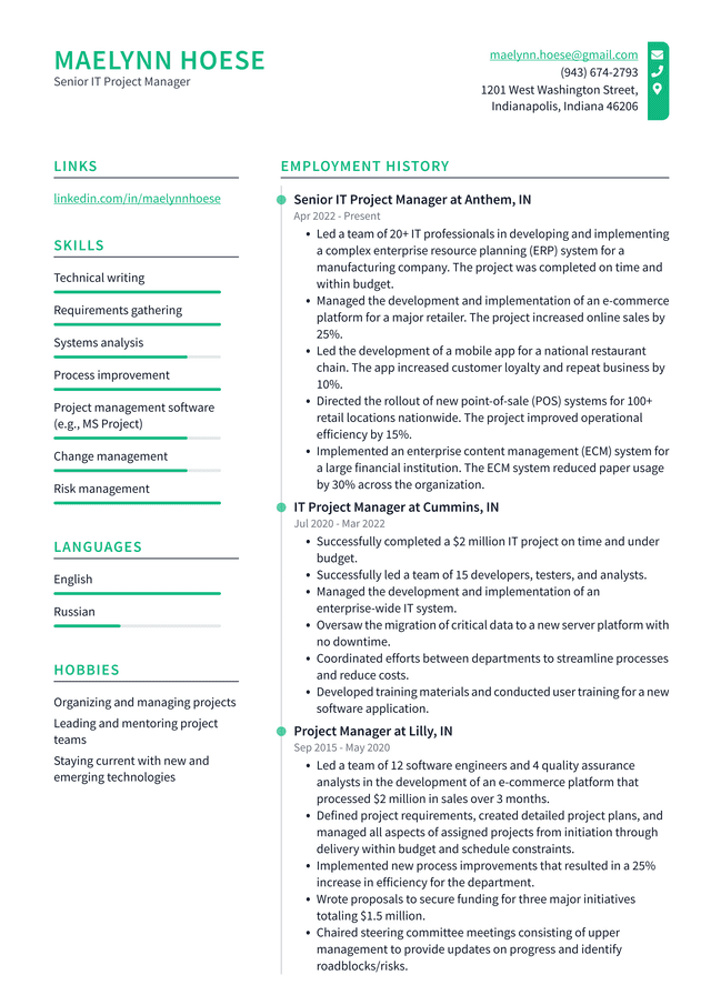 IT Project Manager Resume Example and Writing Guide - ResumeLawyer IT Project Manager Resume Example and Writing Guide - ResumeLawyer