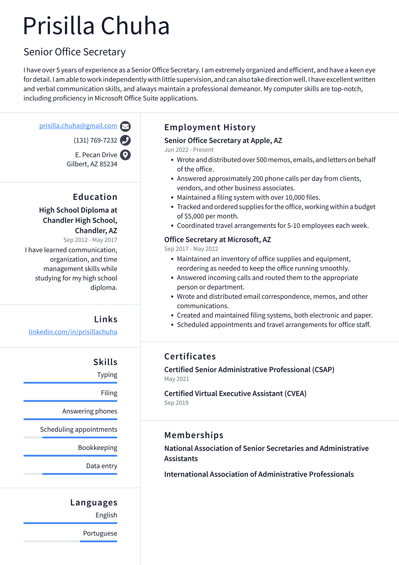 Office Secretary Resume Example and Writing Guide - ResumeLawyer