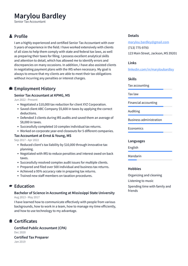 Senior Accountant Resume Example and Writing Guide - ResumeLawyer