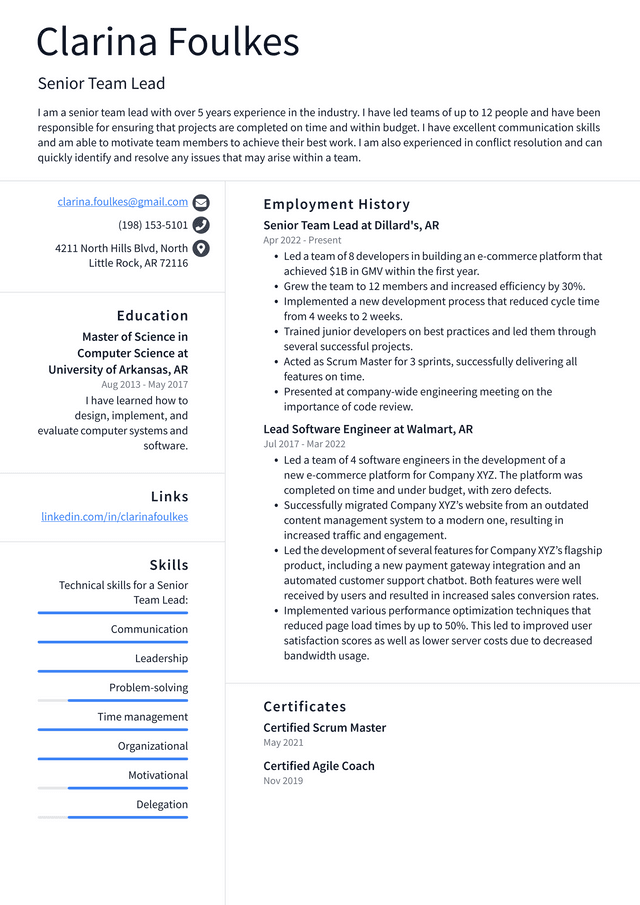 Team Lead Resume Example and Writing Guide - ResumeLawyer
