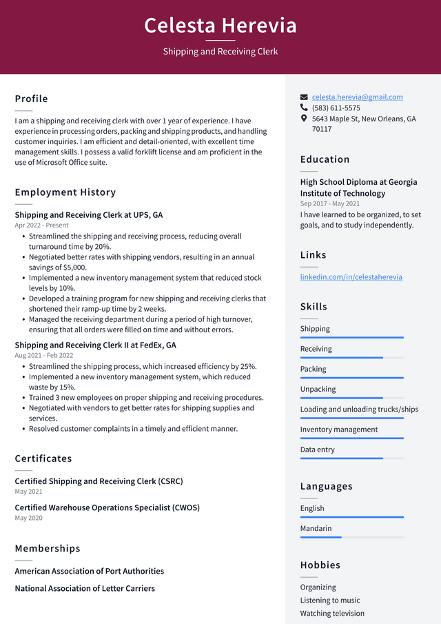 Package Handler Resume Example and Writing Guide - ResumeLawyer