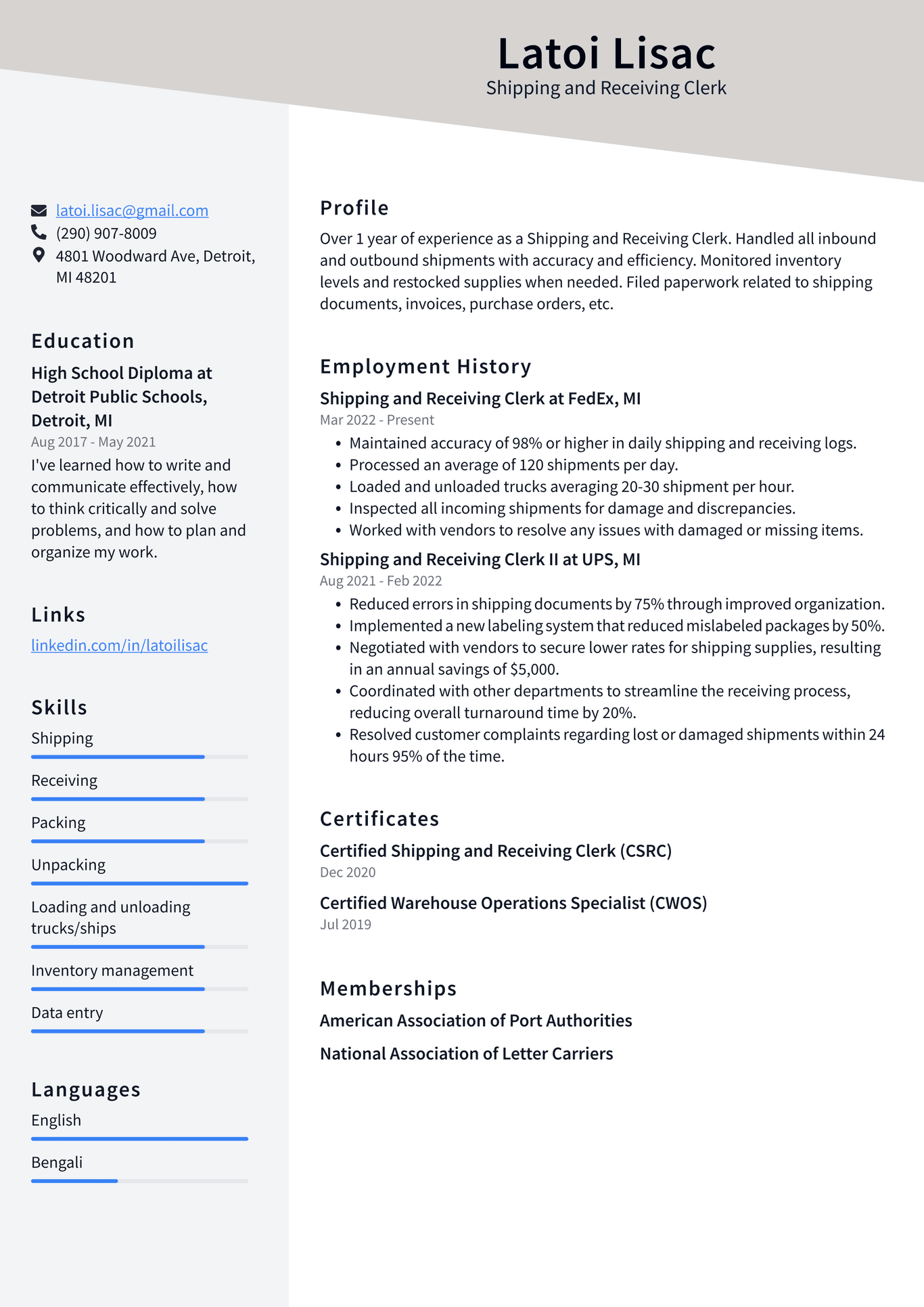 Package Handler Resume Example and Writing Guide - ResumeLawyer