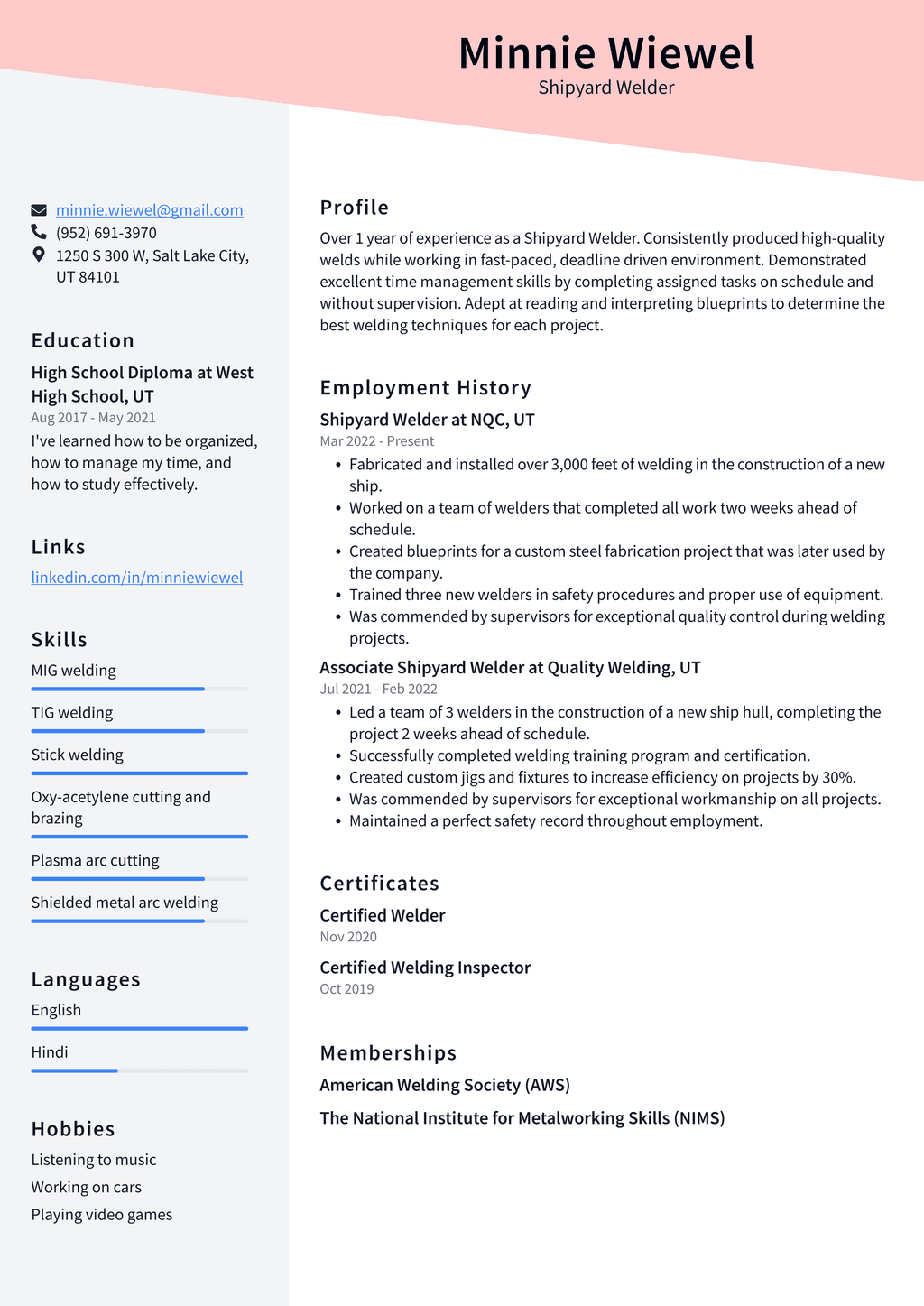 Welder Resume Example and Writing Guide - ResumeLawyer