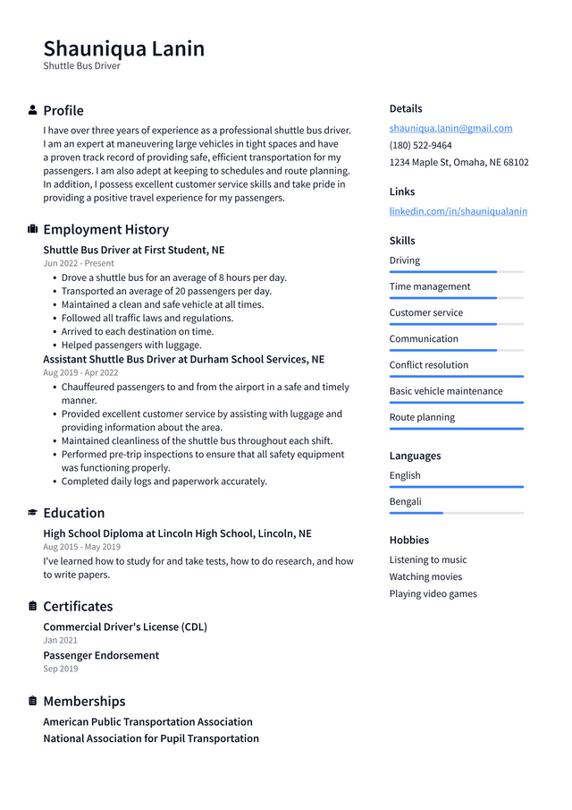 Bus Driver Resume Example and Writing Guide - ResumeLawyer