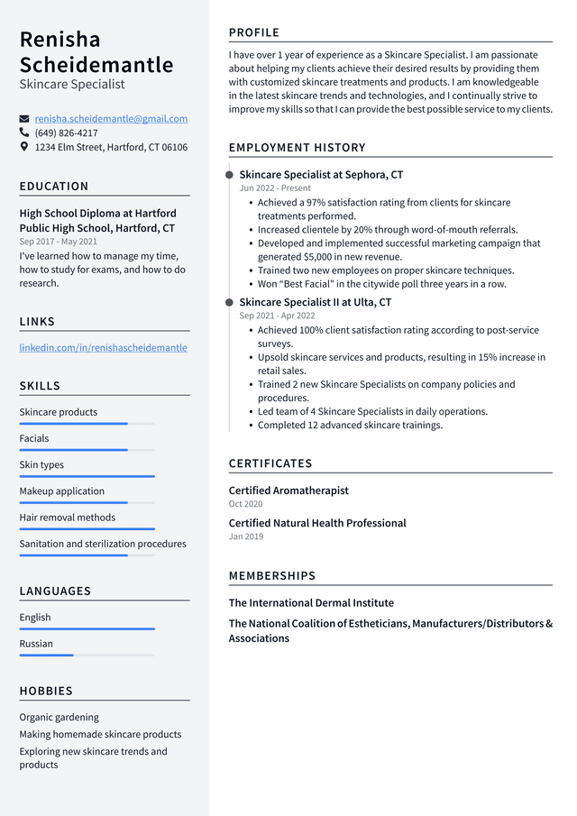 Aesthetician Resume Example and Writing Guide - ResumeLawyer