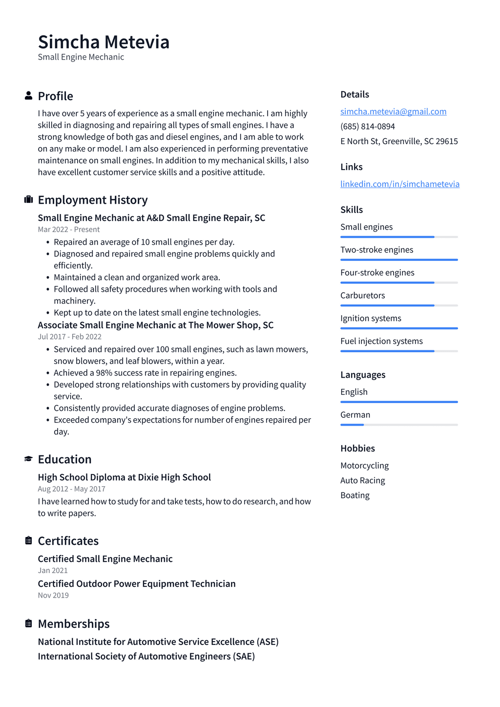 Mechanic Resume Example and Writing Guide - ResumeLawyer