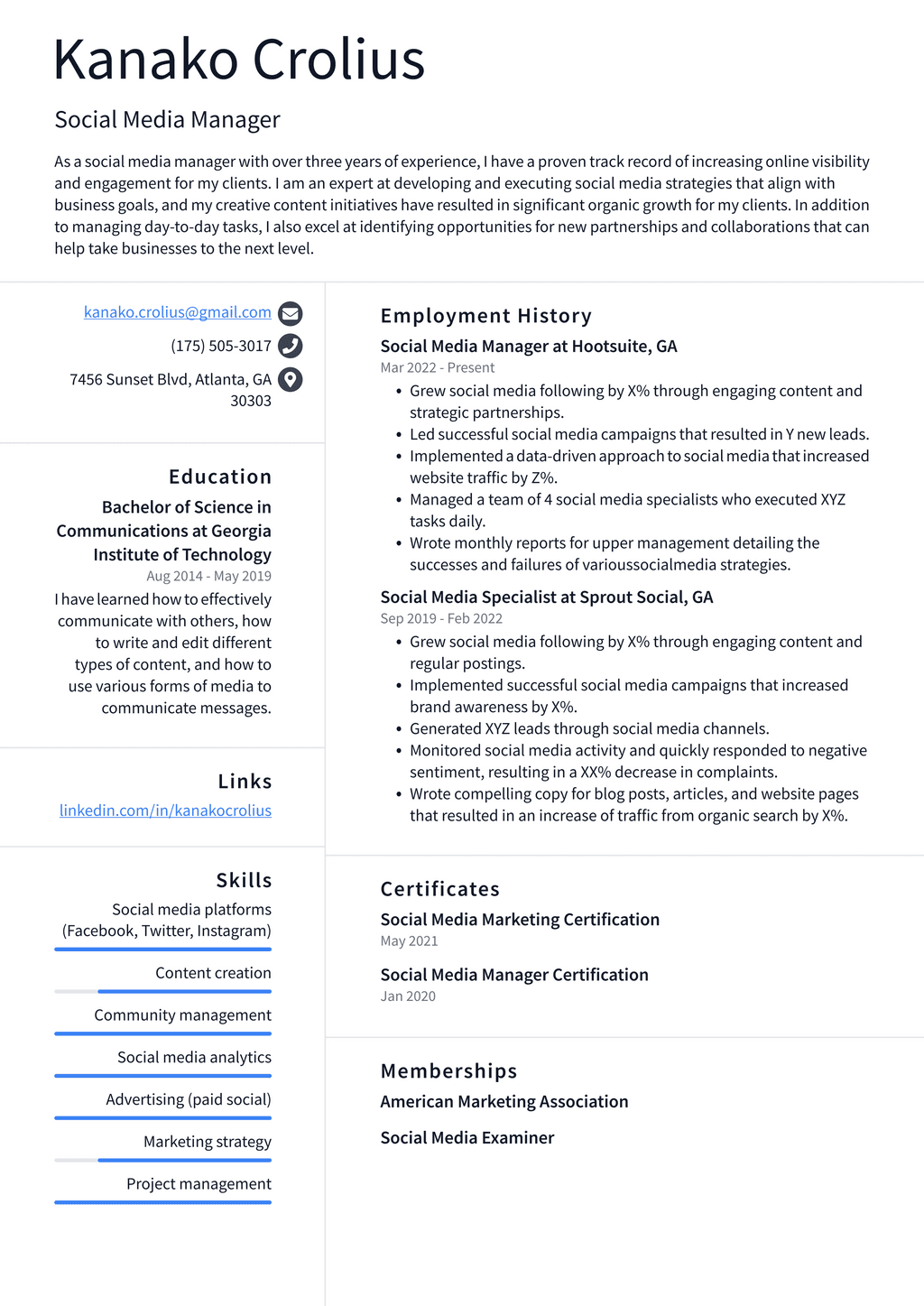 Digital Marketing Manager Resume Example and Writing Guide