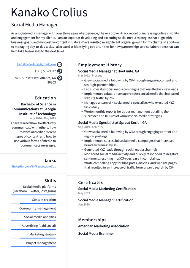 Digital Marketing Manager Resume Example and Writing Guide