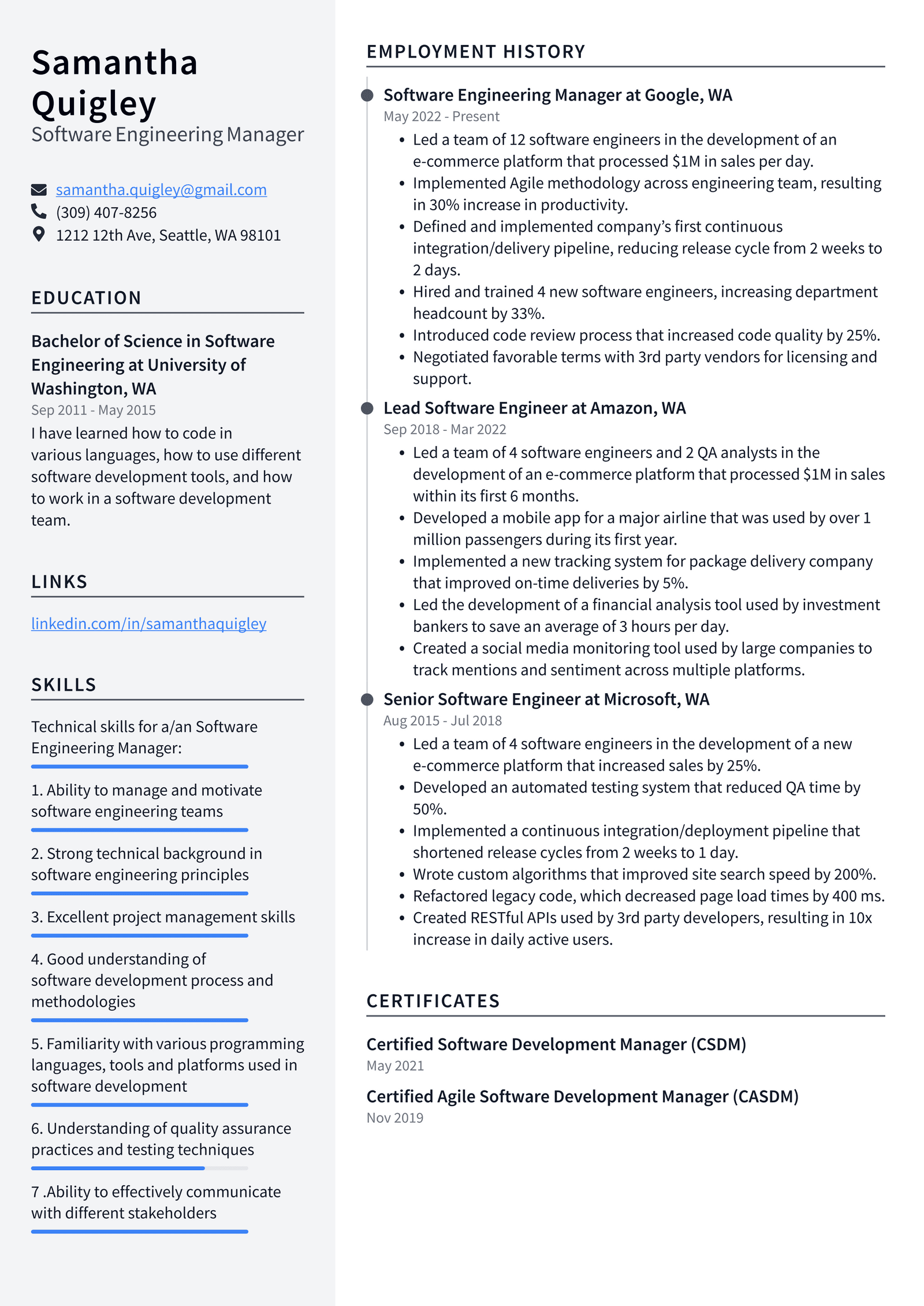 Senior Software Engineer Resume Example and Writing Guide