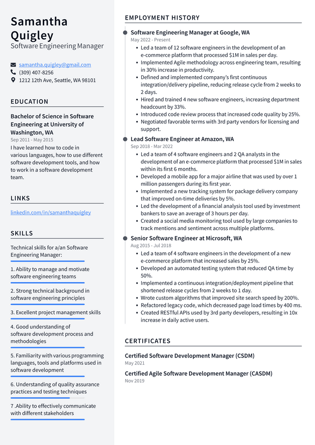 Senior Software Engineer Resume Example and Writing Guide