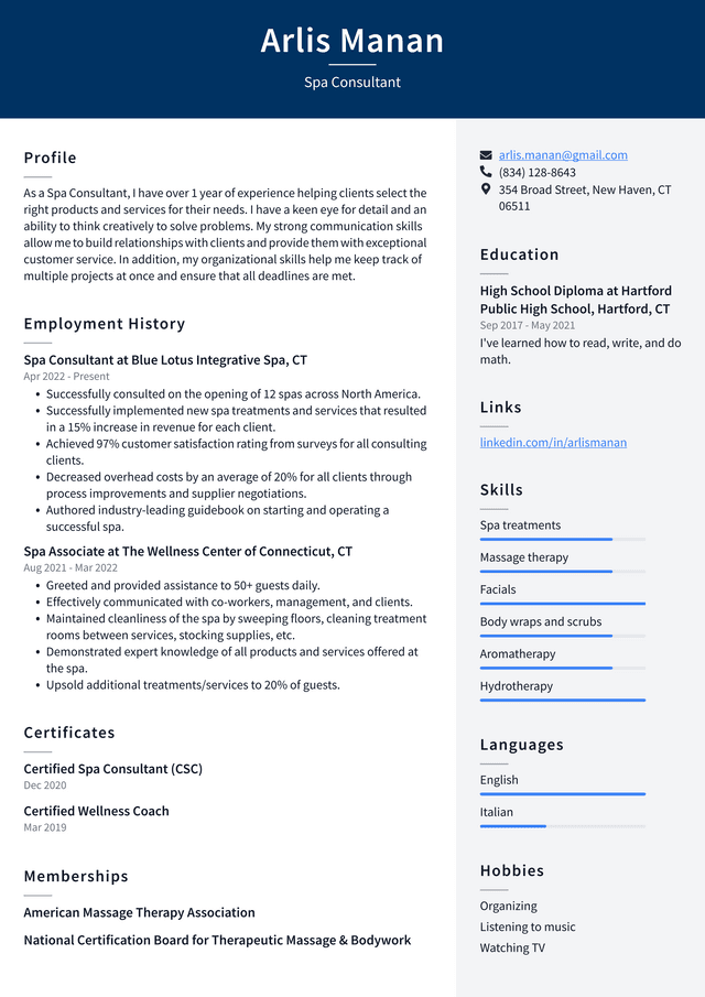 Spa Manager Resume Example and Writing Guide - ResumeLawyer