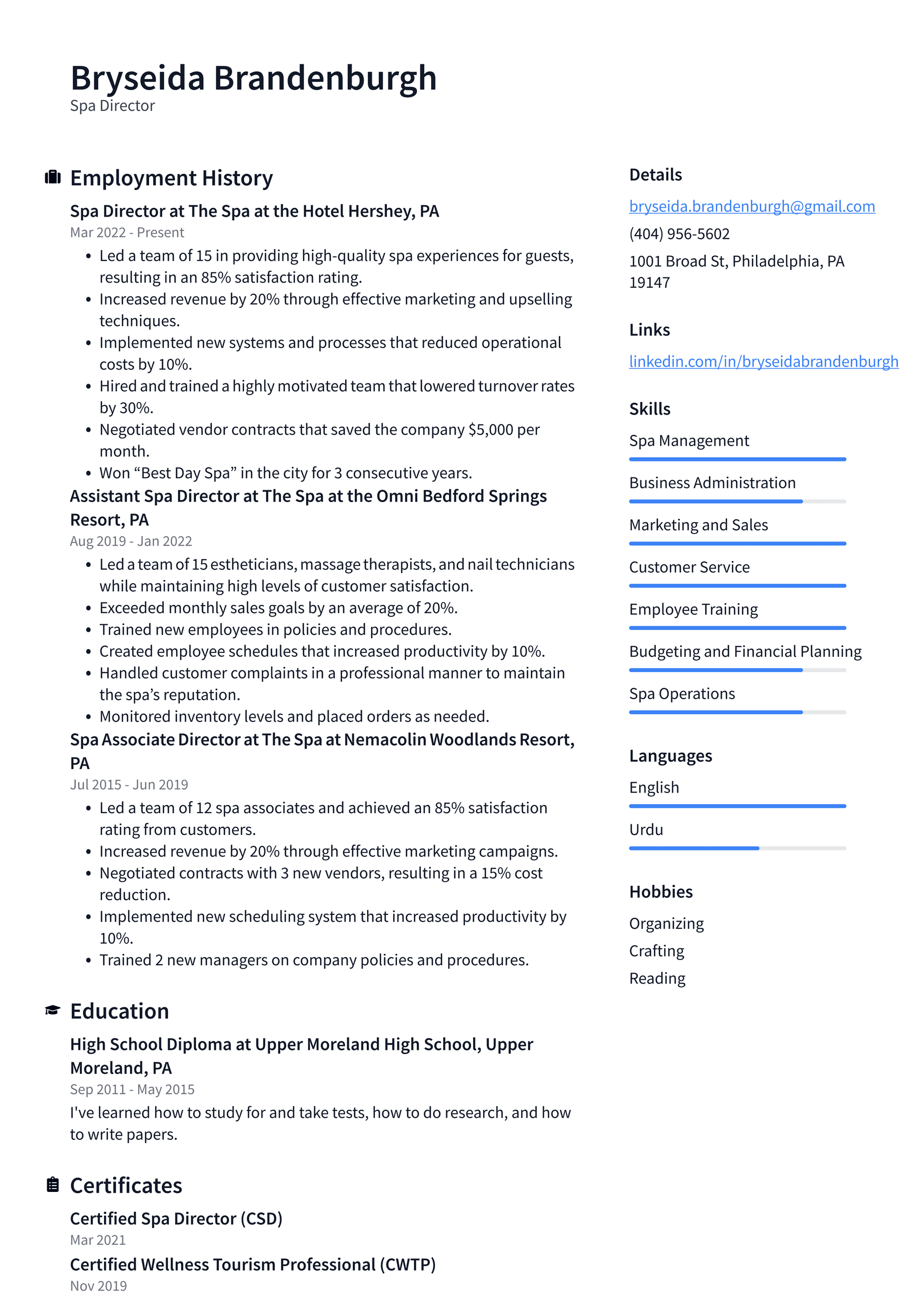 Spa Manager Resume Example and Writing Guide - ResumeLawyer