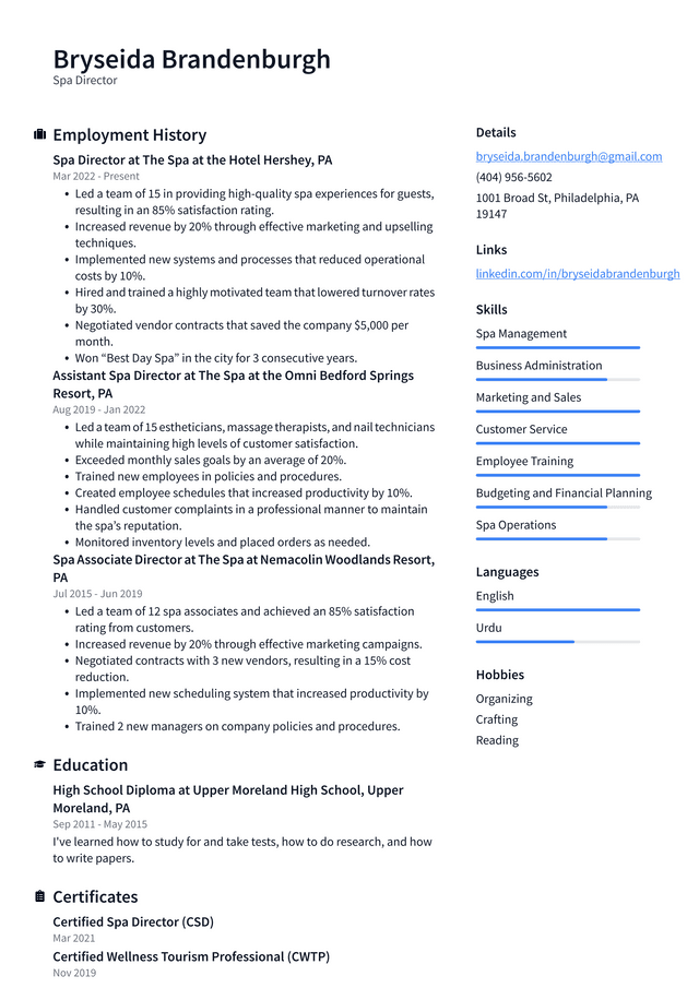 Spa Manager Resume Example and Writing Guide - ResumeLawyer