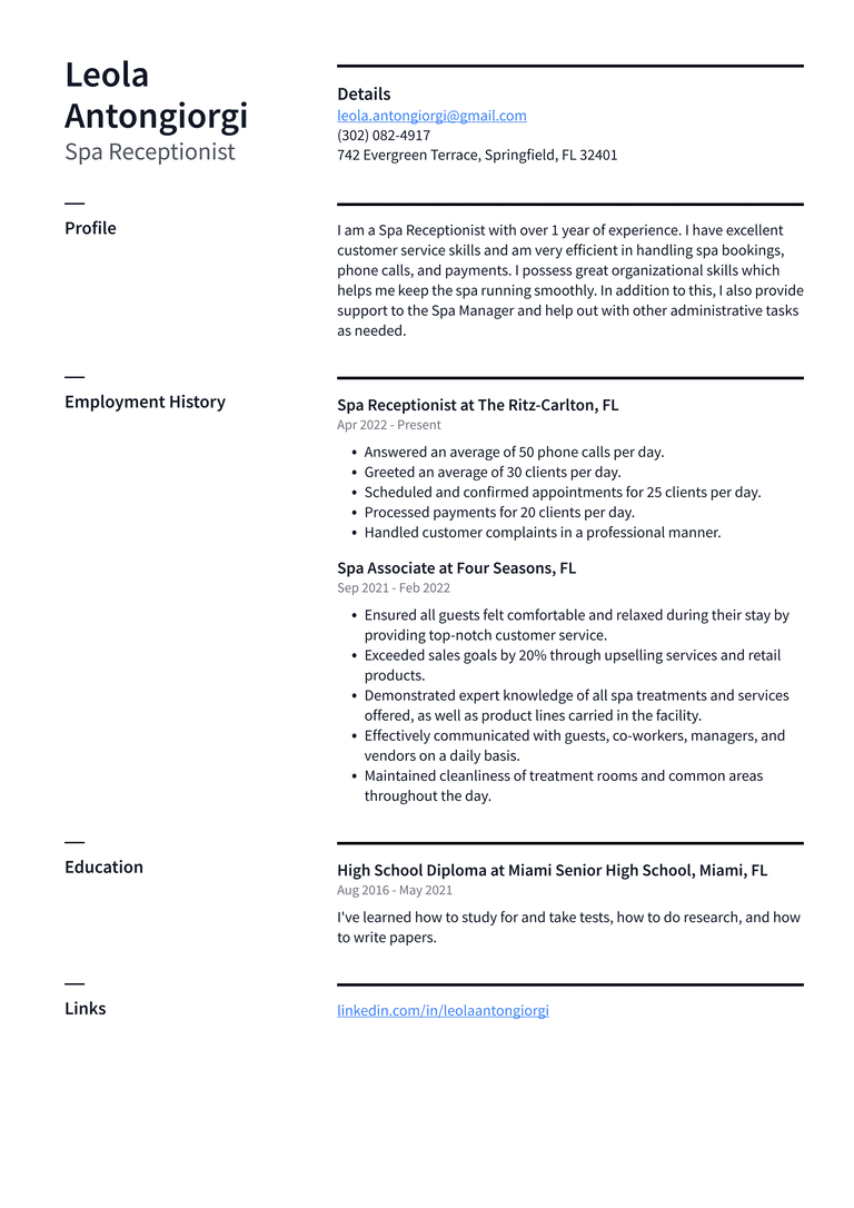 Spa Manager Resume Example and Writing Guide - ResumeLawyer