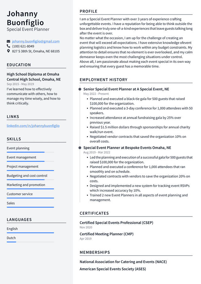 Event Planner Resume Example and Writing Guide - ResumeLawyer