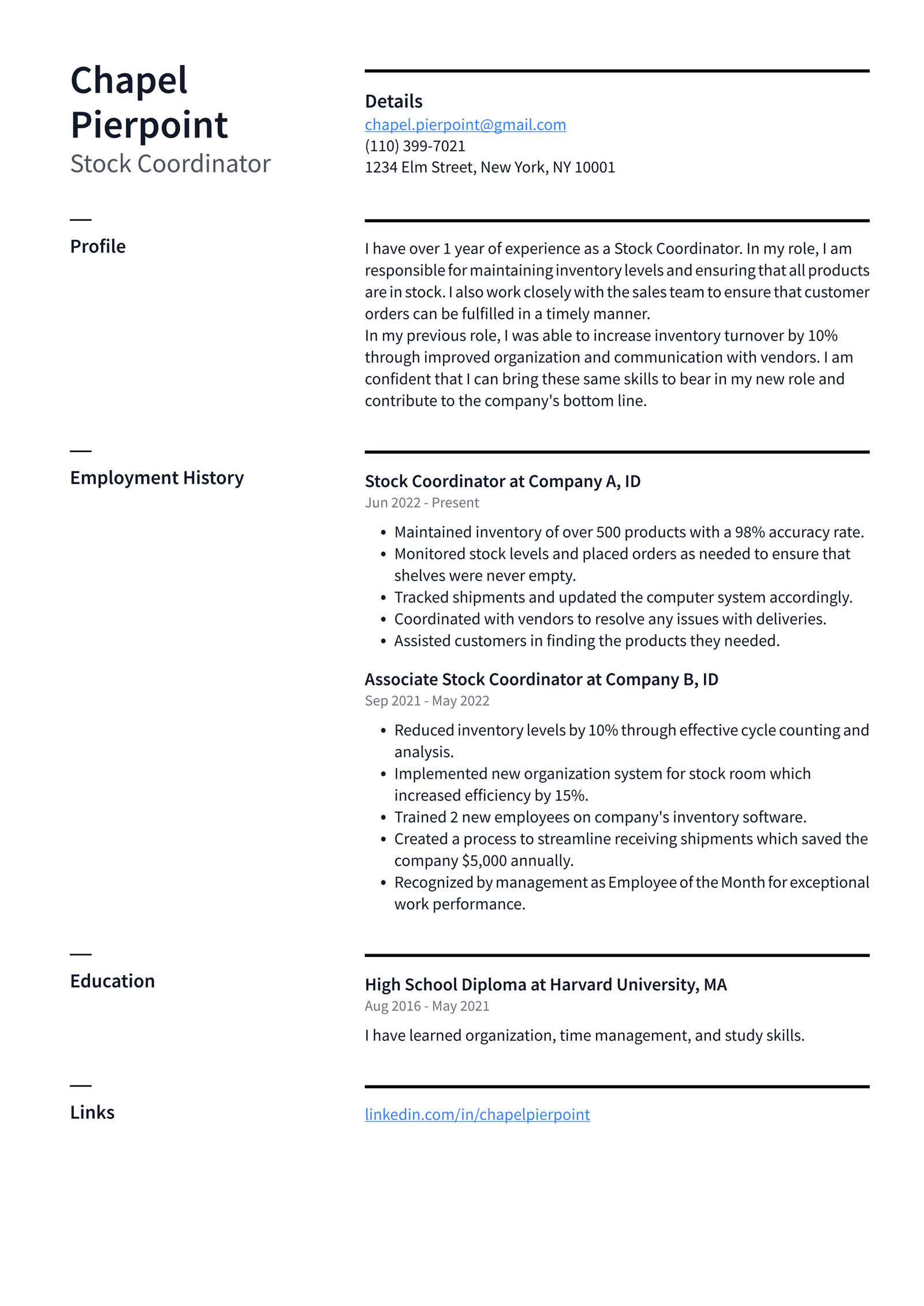 Stock Clerk Resume Example and Writing Guide - ResumeLawyer