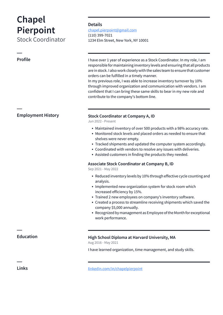 Stock Clerk Resume Example and Writing Guide - ResumeLawyer
