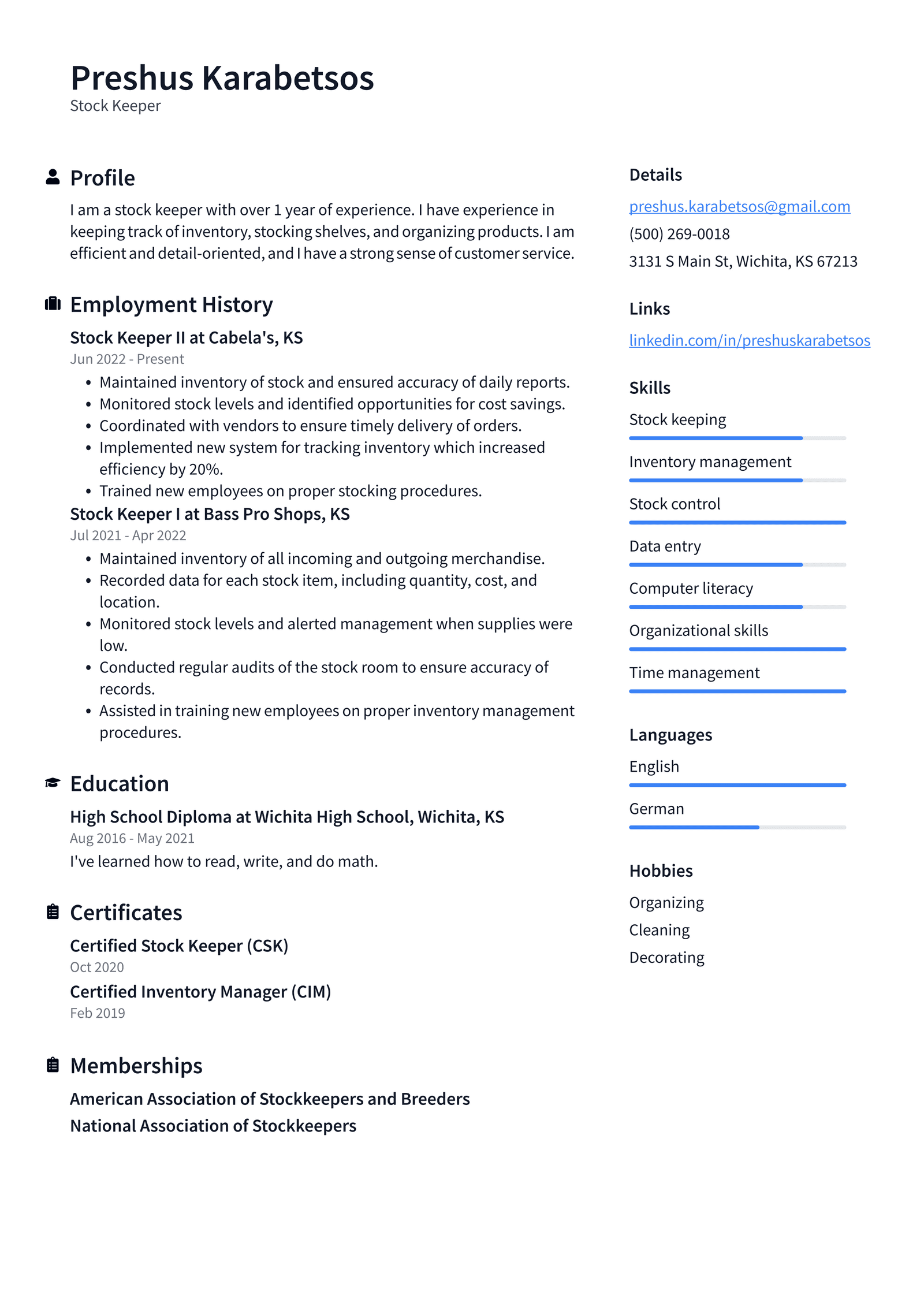 Stock Clerk Resume Example and Writing Guide - ResumeLawyer