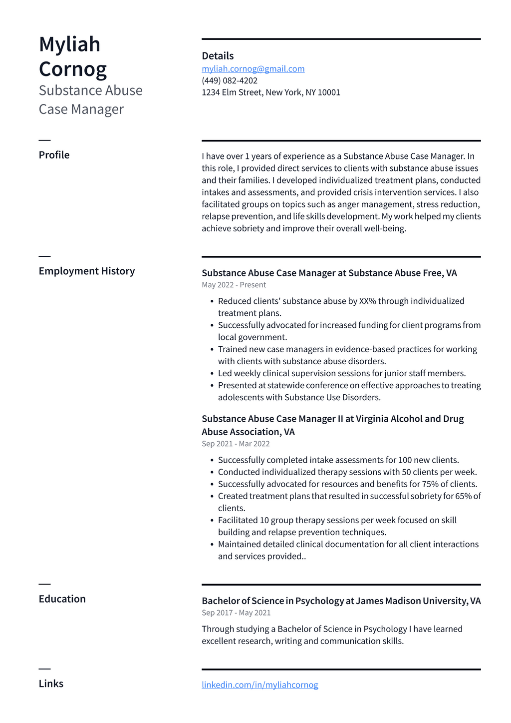Drug and Alcohol Counselor Resume Example and Writing Guide