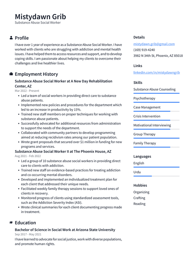 Drug and Alcohol Counselor Resume Example and Writing Guide