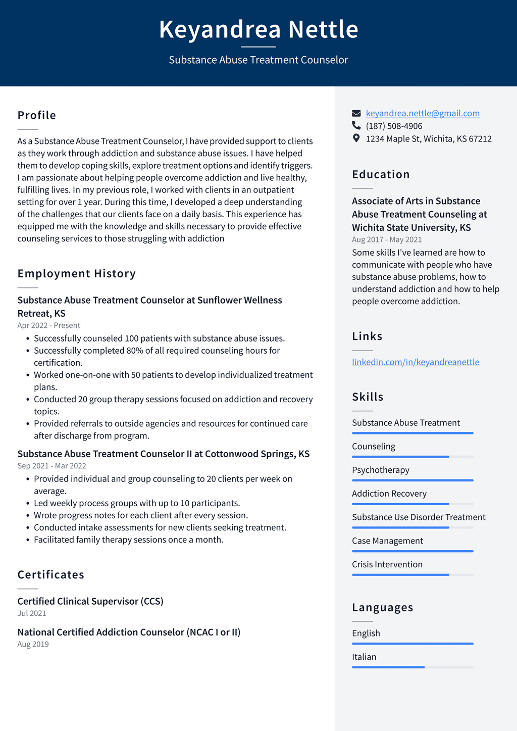 Drug and Alcohol Counselor Resume Example and Writing Guide