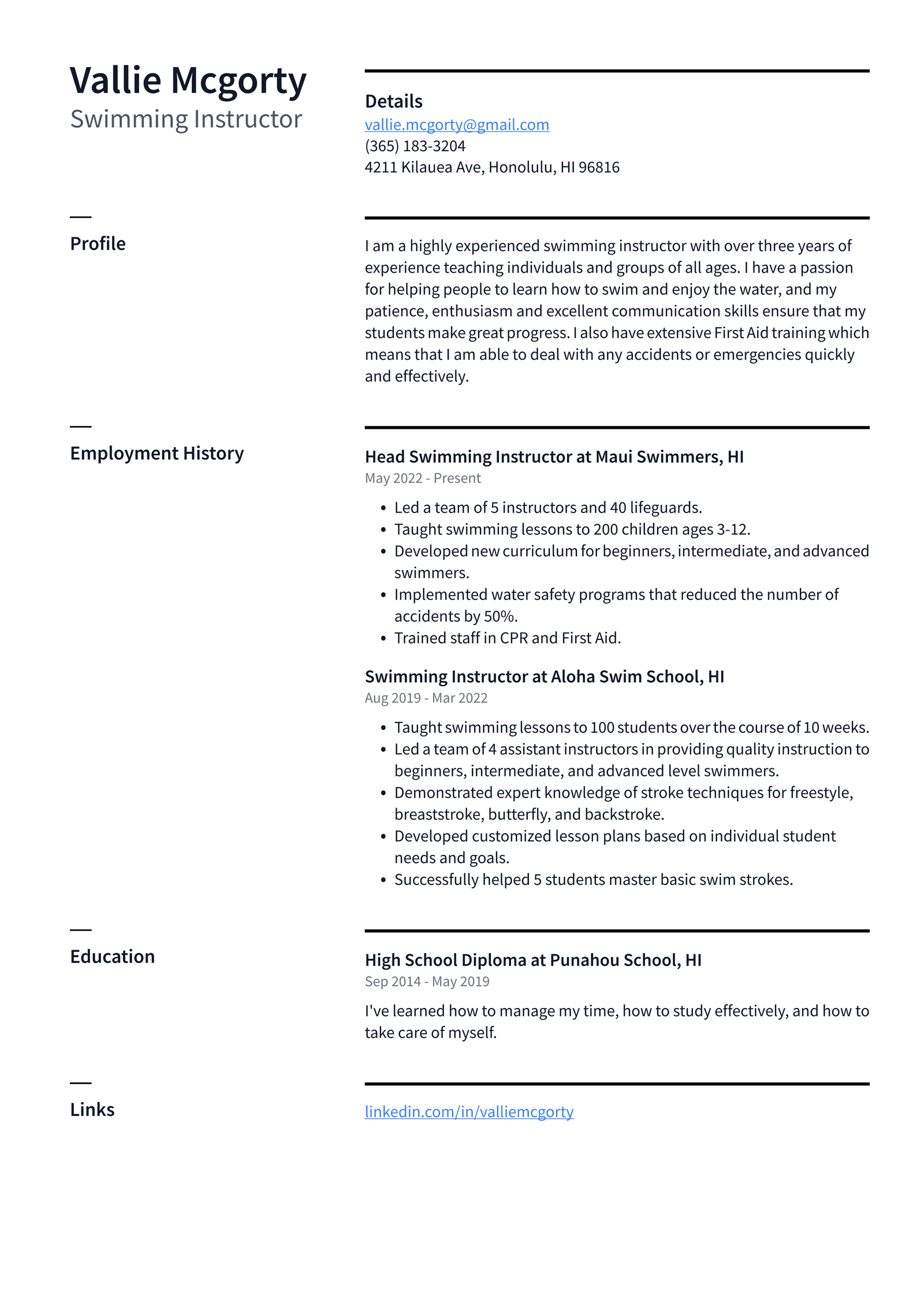 Swimming Coach Resume Example and Writing Guide - ResumeLawyer