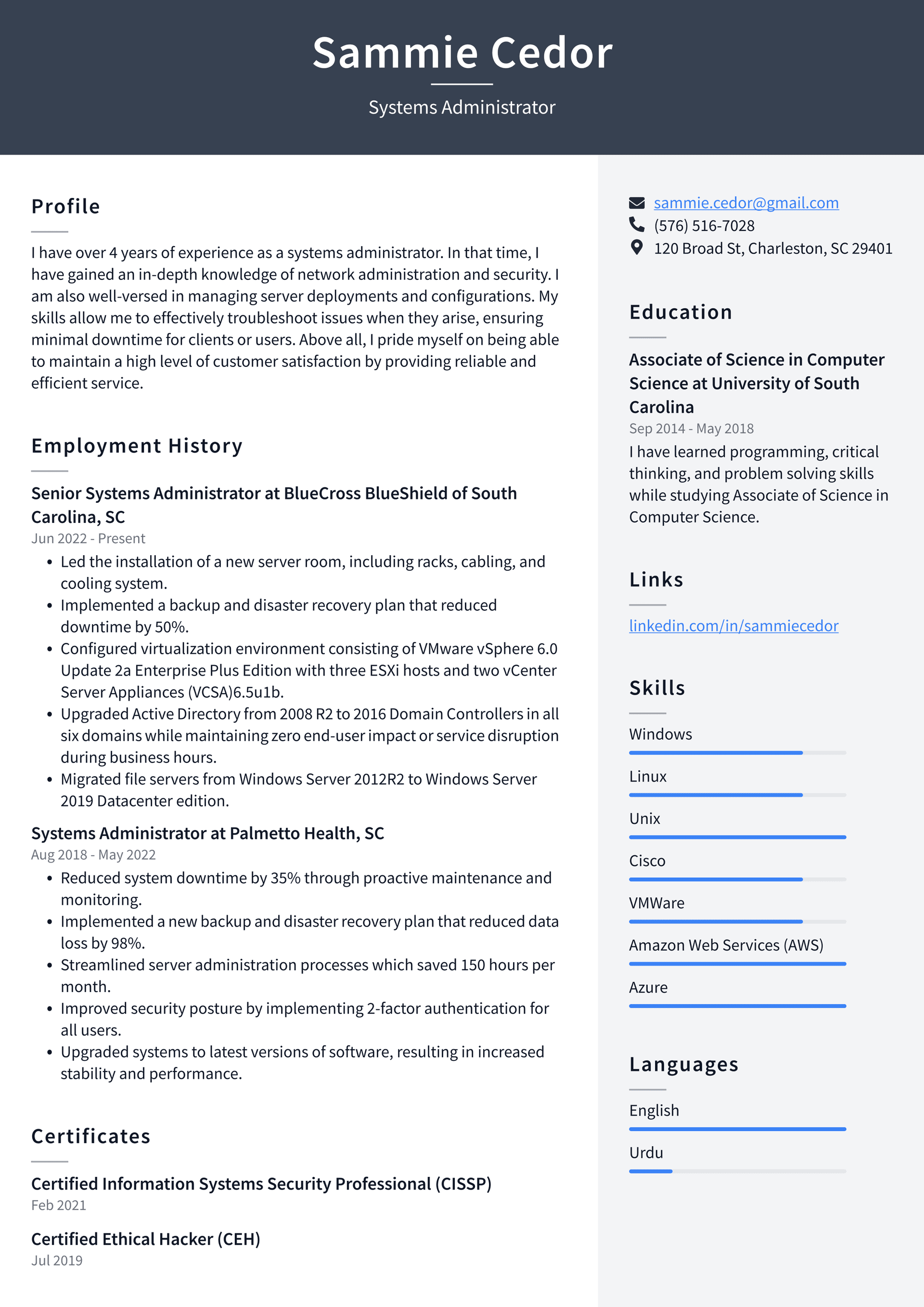 System Administrator Resume Example and Writing Guide