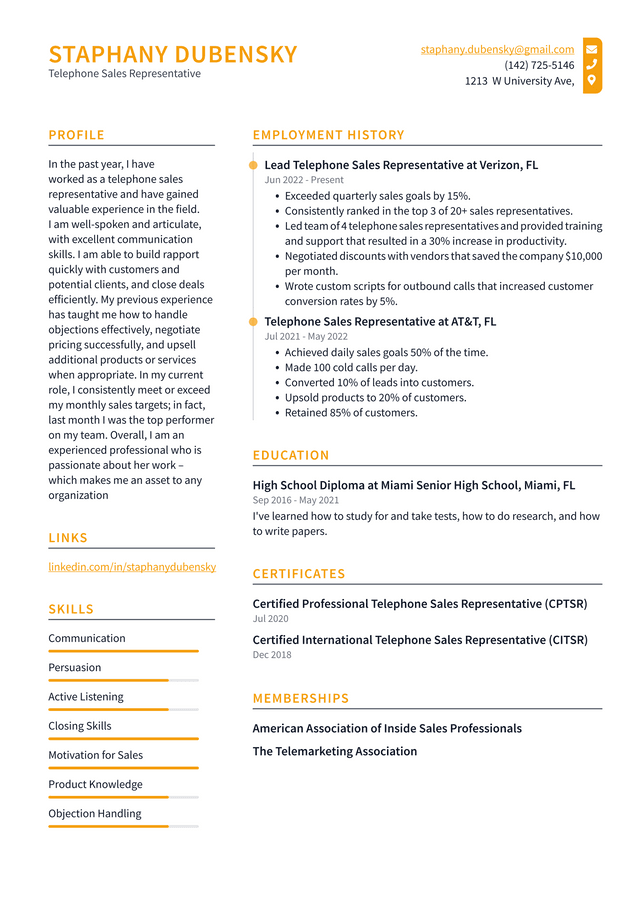 Telemarketer Resume Example and Writing Guide - ResumeLawyer