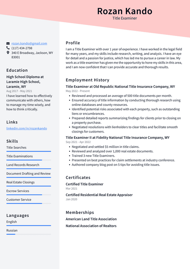 Title Insurance Coordinator Resume Example and Writing Guide - ResumeLawyer