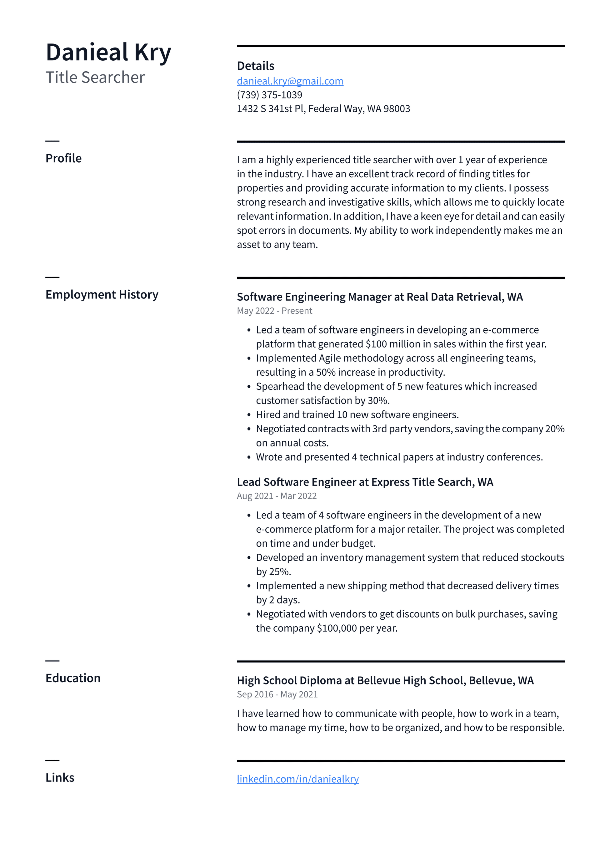 Title Insurance Coordinator Resume Example and Writing Guide - ResumeLawyer