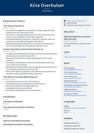 Train Operator Resume Example and Writing Guide - ResumeLawyer