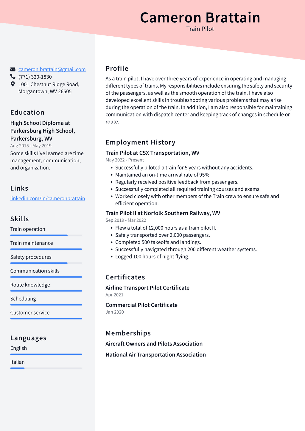 Train Operator Resume Example and Writing Guide - ResumeLawyer
