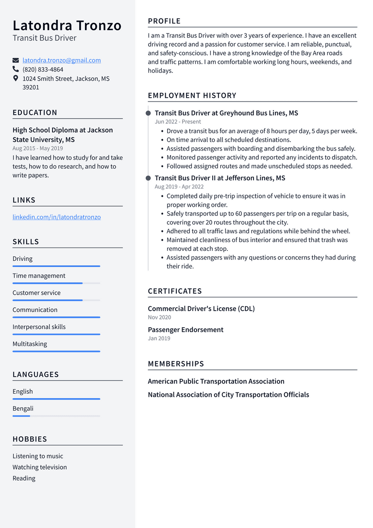 Bus Driver Resume Example and Writing Guide - ResumeLawyer