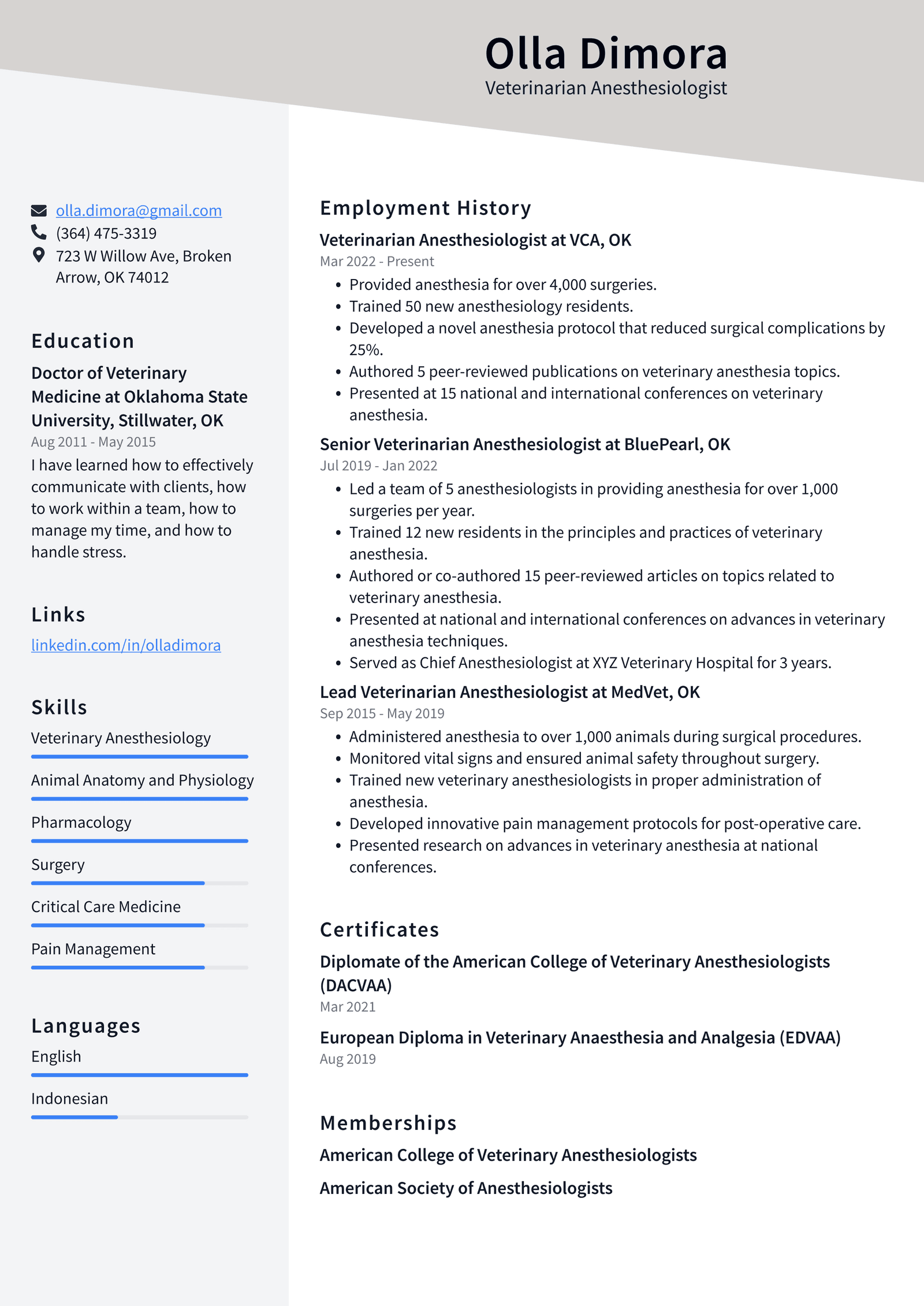 Veterinarian Resume Example and Writing Guide - ResumeLawyer