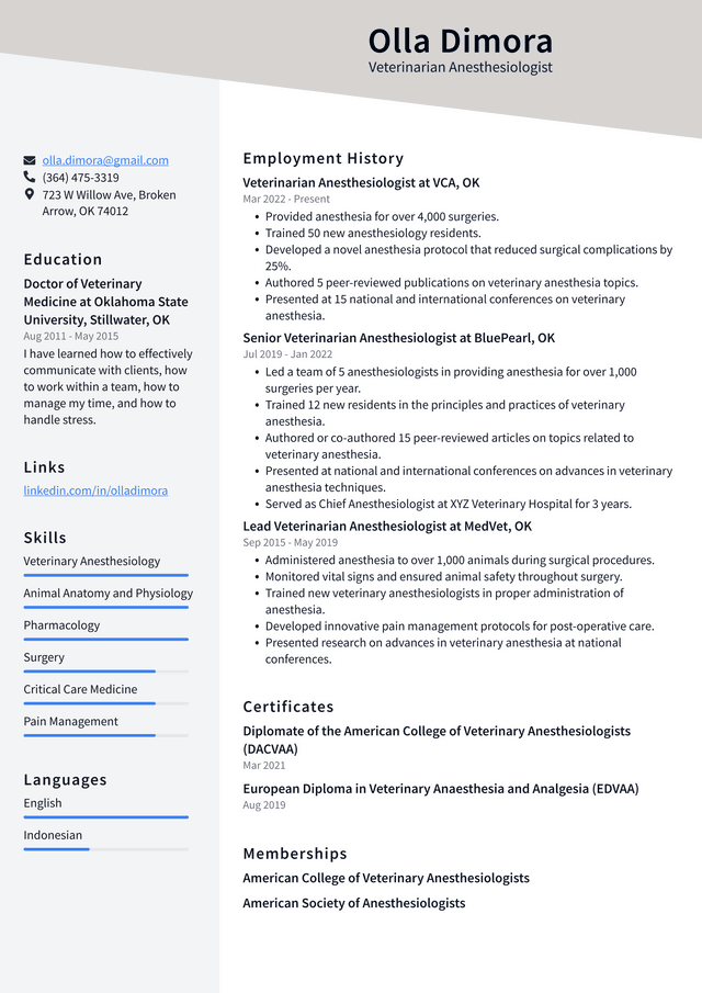 Veterinarian Resume Example and Writing Guide - ResumeLawyer