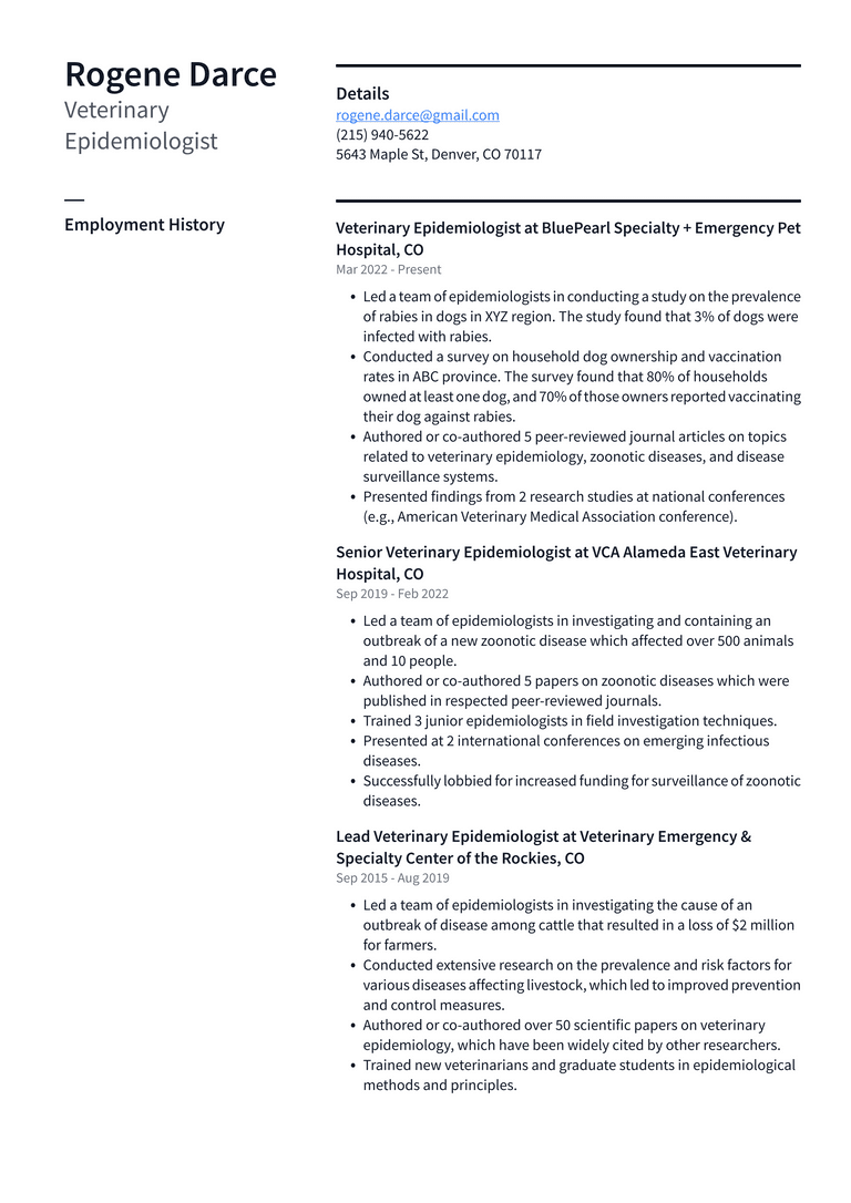 Veterinarian Resume Example and Writing Guide - ResumeLawyer