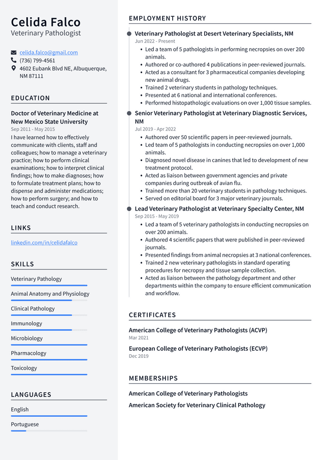 Veterinarian Resume Example and Writing Guide - ResumeLawyer