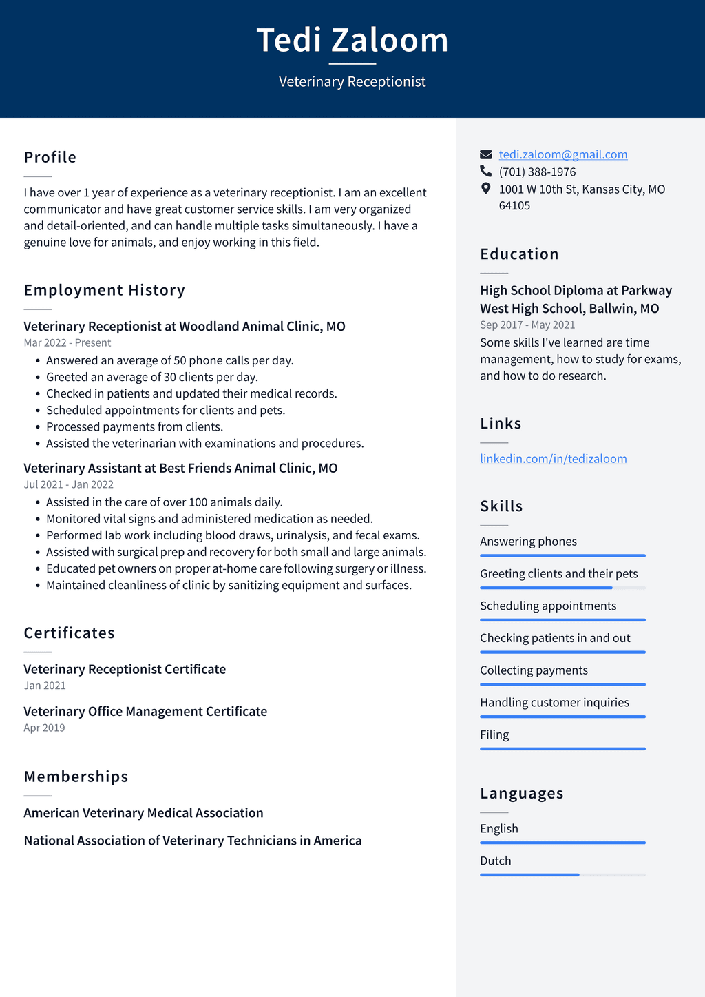Veterinary Assistant Resume Example and Writing Guide - ResumeLawyer