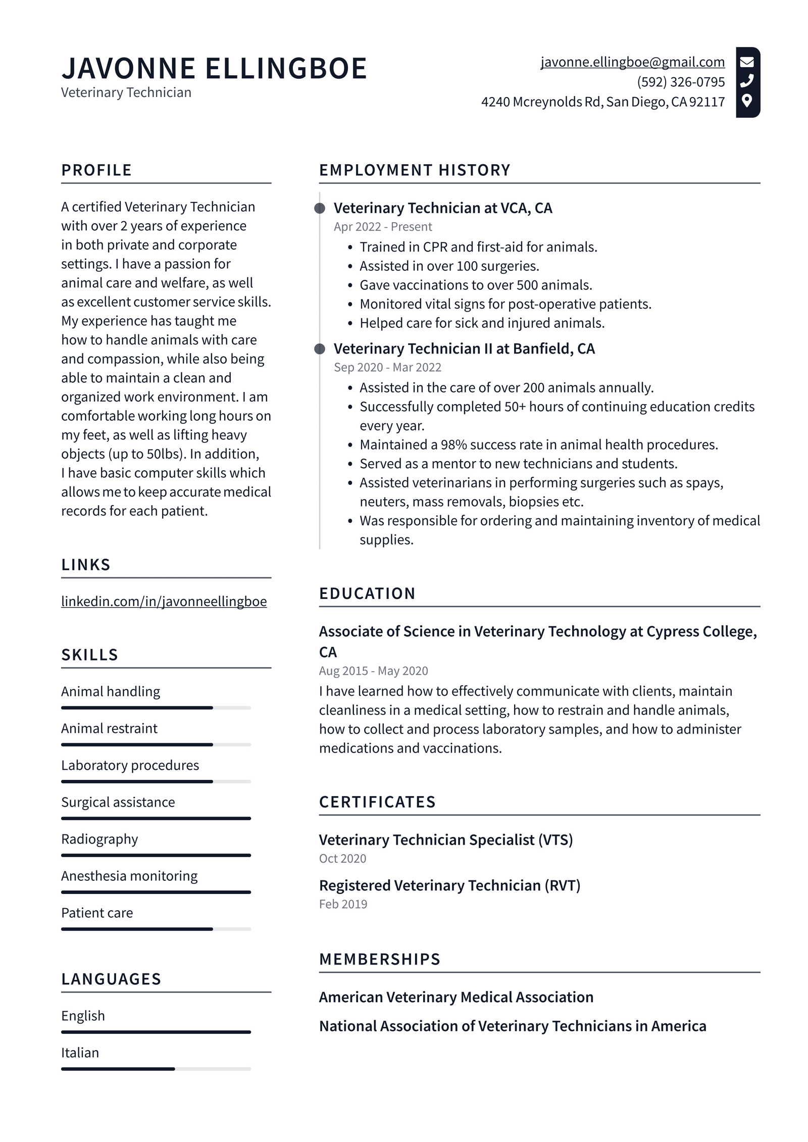 Veterinary Assistant Resume Example and Writing Guide - ResumeLawyer