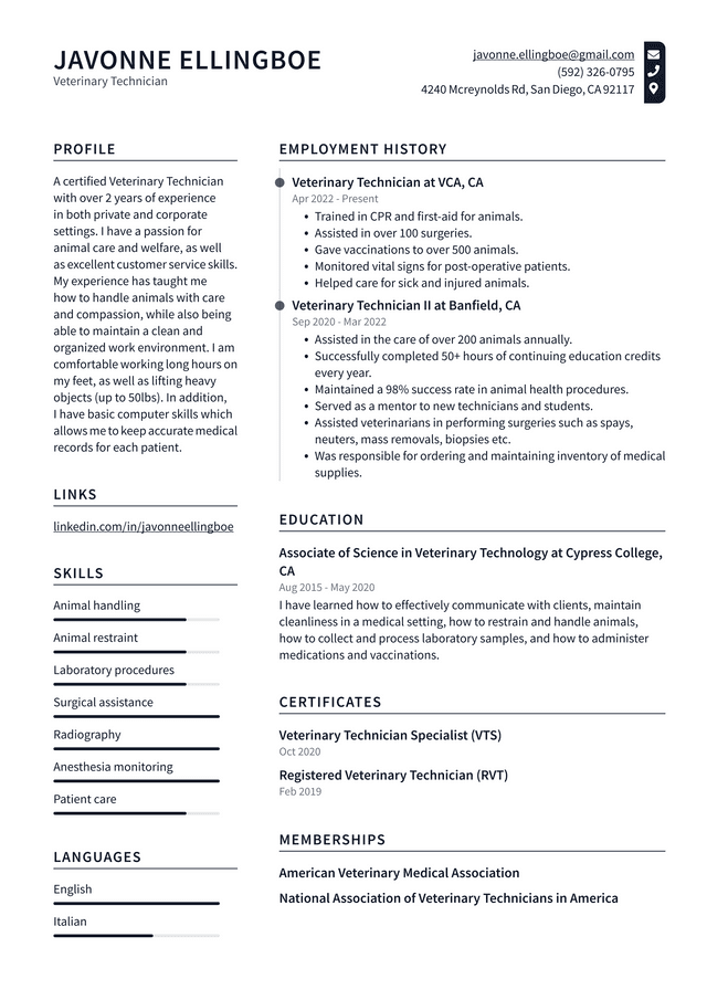 Veterinary Assistant Resume Example and Writing Guide - ResumeLawyer
